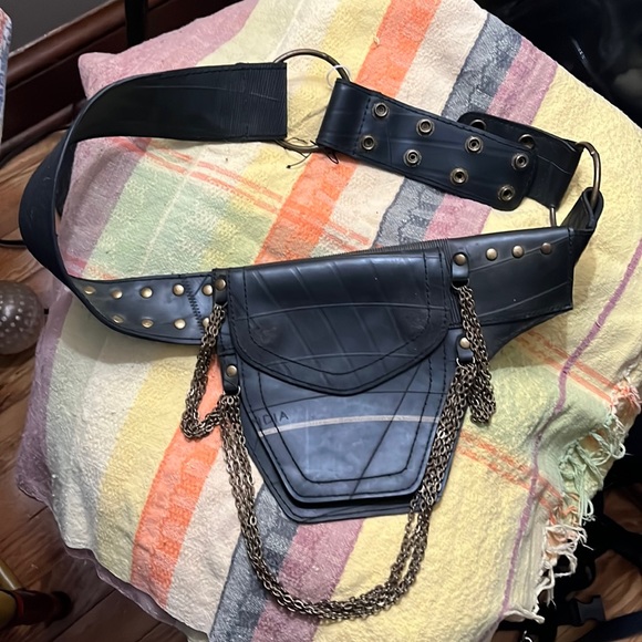 Bags | Black Rubber Hip Pouch Black Metal Detail Bohemian Hips | Poshmark